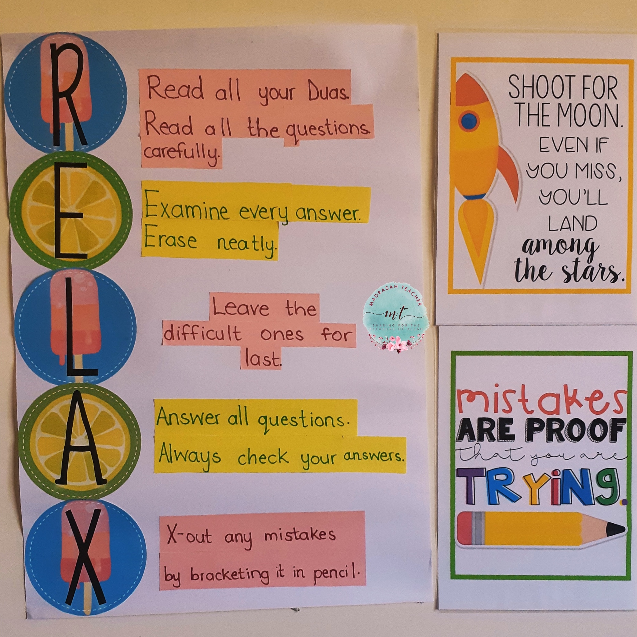 R-E-L-A-X Testing Tips Posters – Madrasah Teacher
